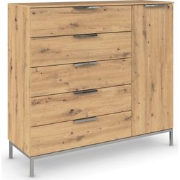 Kombikommode Rauch "Kommode T&uuml;rkommode Sideboard Kombikommode FLIPP", braun (eiche artisan), B:120cm H:111cm T:42cm, Holzwerkstoff, Sideboards, Kombikommode, 1-t&uuml;rig mit 5 Schubladen und Soft-Close-Funktion