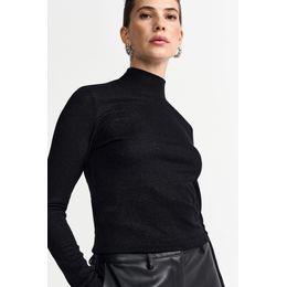 Longsleeve RICHROYAL, Damen, Gr. L, schwarz, Single Jersey, Obermaterial: 70% Viskose, 15% metallisierte Fasern, 13% Polyamid, 2% Elasthan, k&ouml;rpernah, Shirts Longsleeve, mit Glitzereffekten, Turtleneck, enger Schnitt