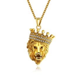 Kette mit Anh&auml;nger Firetti "Schmuck Geschenk L&ouml;we, strukturiert", gold (gelbgoldfarben, wei&szlig;), Halsketten, Herren, Edelstahl, L: 62 B: 3mm, Kette mit Anh&auml;nger, mit Zirkonia (synth.), B:3mm