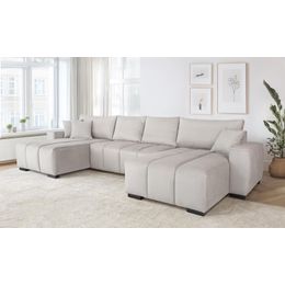Wohnlandschaft Home Affaire "U-Form Bello", beige, B:347cm, 100% Polyester, Sofas, Wohnlandschaft, mit Bettfunktion, Bettkasten Frei im Raum stellbar und Federkern