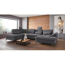 Wohnlandschaft OTTO HOME "Costello U-Form, B: 363 cm mit Sitztiefen-, Armteilverstellung &", grau, B:363cm H:89cm T:223cm, 100% Polyester;Samtoptik (100% Polyester), Sofas, Wohnlandschaft, 3 Nierenkissen, optional Bettfunktion & Bettkasten