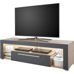 TV-Schrank Stolkom "Goal", grau (artisan eiche, grau dekor), B:153cm H:44cm T:44cm, Holzwerkstoff, Schr&auml;nke, TV-Schrank, Oberboden bis 25 kg belastbar, 1 Klappe mit Griff