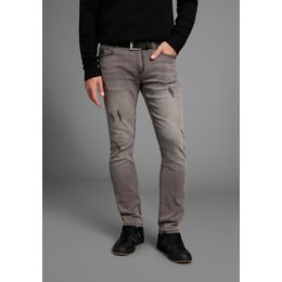 Straight-Jeans Bruno Banani "Hutch", Herren, Gr. 36, L&auml;nge 36, grau (grau dam.), Denim/Jeans, Obermaterial: 98% Baumwolle, 2% Elasthan, Destroyed-Effekte, normal lang, Jeans Straight-Jeans, gerade geschnittenes Bein, niedrige Leibh&ouml;he, regul&auml;re Passform
