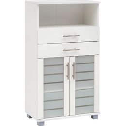 Midischrank Schildmeyer "Nikosia", wei&szlig;, B:60cm H:110,5cm T:32,5cm, Schr&auml;nke, Midischrank, Breite 60 cm, mit Glast&uuml;ren, 2 Schubladen, MDF-Fronten, Metallgriffe