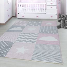 Kinderteppich Ayyildiz Teppiche "Kids 620", pink, B:200cm H:12mm L:290cm, Kunstfaser, Teppiche, Kinderteppich, auch in rund, Kurzflor, Sterne Wolken