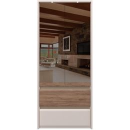 Kleiderschrank OTTO HOME "Invictus, UV lackiert, FSC-zertifiziert, grifflose Optik", beige (kaschmirfarbe), B:97cm H:226cm T:60cm, Holzwerkstoff, MDF, Schr&auml;nke, Kleiderschrank, mit Beleuchtung, T&uuml;ren komplett verspiegelt, hoher Schrank (226cm)