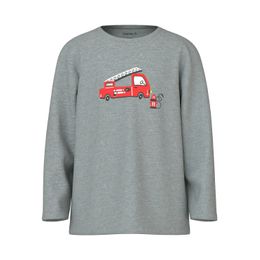 Schlafanzug name it "NMMNIGHTSET GREY FIRETRUCK NOOS", Jungen, Gr. 98/104, grau melange, Jersey, Obermaterial: 95% Baumwolle, 5% Elasthan, bedruckt, mehrfarbig, meliert, Basic lang, Rundhals, Homewear-Sets Schlafanzug