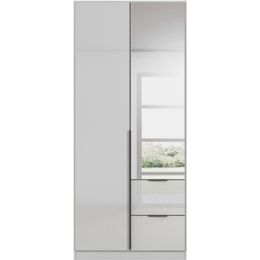 Dreht&uuml;renschrank OTTO HOME "Kleiderschrank Kleiderschr&auml;nke Schrank Garderobe AGORDO mit Glasfront", grau (seidengrau, glas seidengrau), B:91cm H:229cm T:54cm, Holzwerkstoff, Schr&auml;nke, Dreht&uuml;renschrank, mit Au&szlig;enschubk&auml;sten, in 7 Breiten und 2 H&ouml;hen MADE IN GERMANY