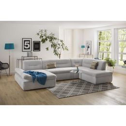 Wohnlandschaft Home Affaire "Avesa U-Form", grau (hellgrau), B:355cm H:80cm T:216cm, 95% Polyester, 5% Polyacryl, Sofas, Wohnlandschaft, Wahlweise mit Armteilverstellung und Bettfunktion, B/T/H: 355/216/80cm