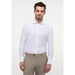 Langarmhemd Eterna "SLIM FIT", Herren, Gr. 41, Normalgr&ouml;&szlig;en, wei&szlig;, Twill, 59% Baumwolle, 41% Leinen, schmal, Manschette, Hemden Langarmhemd, EASY IRON (b&uuml;gelleicht)
