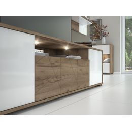 TV-Board OTTO HOME "Stela", wei&szlig; (tobaco oak, crystal wei&szlig; hochglanz), B:180cm H:48,4cm T:46,5cm, Holzwerkstoff, Sideboards, TV-Board, mit Push-to-open und Soft-Close-Funktion, Hochglanz UV-lackiert