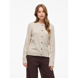 Strickjacke Vila "VIVIOLI O-NECK RIB KNIT CARDIGAN-NOOS", Damen, Gr. M, super light natural melan, Strick, Obermaterial: 67% Polyacryl, 30% Polyester, 3% Elasthan, unifarben, regular fit normal, Rundhals, Rippstrickb&uuml;ndchen, Strickjacken Strickjacke