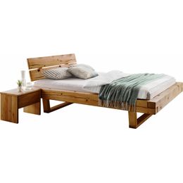 Schlafzimmer-Set Home Affaire "Ultima, 3-tlg., Bettgestell & 2 Nachttische aus massivem Fichtenholz", beige (natur), B/H: 180cm x 200cm, Massivholz, Schlafzimmerm&ouml;bel-Sets, Schlafzimmer-Set