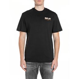 T-Shirt Replay, Herren, Gr. M, schwarz, Jersey, Obermaterial: 100% Baumwolle, bedruckt, regular fit h&uuml;ftbedeckend, Rundhals, abgesteppte Kante, Shirts T-Shirt, mit bedrucktem R&uuml;cken, Print