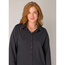 Langarmbluse Base Level Curvy "Lara", Damen, Gr. 44, schwarz, Web, Obermaterial: 75% Polyamid, 25% Elasthan, unifarben, h&uuml;ftbedeckend, Rundhals, 1-Knopf-Manschette, Blusen Langarmbluse, mit Stretch