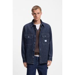 Jeanshemd HUGO BLUE, Herren, Gr. S, N-Gr, dunkelblau403, Denim/Jeans, Obermaterial: 100% Baumwolle, unifarben, oversize Po-bedeckend, Rundhals, 1-Knopf-Manschette mit Schlitz, Hemden Jeanshemd, Oversized-Fit, Denim-Qualit&auml;t, Logo-Stickerei