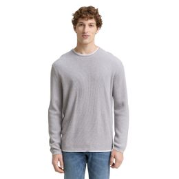 Strickpullover Tom Tailor Denim, Herren, Gr. L, beige (light stone grau melange), Strick, Obermaterial: 100% Baumwolle, meliert, regular fit taillenbedeckt, Rundhals, Pullover Strickpullover, mit 2-in-1 Ausschnitt