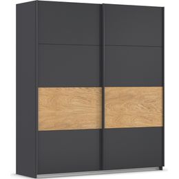 Schwebet&uuml;renschrank Rauch "Kleiderschrank Schrank Garderobe Schlafzimmerschrank MALVA", grau (graumetallic), B:181cm H:210cm T:62cm, Holzwerkstoff, Schr&auml;nke, Schwebet&uuml;renschrank, Bauchbinde abgesetzt in geb&uuml;rstetem Eiche Furnier MADE IN GERMANY