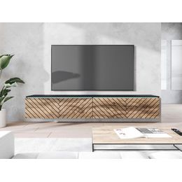 Lowboard Home Affaire "Vera, wahlweise mit oder ohne Beleuchtung", schwarz (graphite schwarz matt, votan eichefarben gefr&auml;st), B:180cm H:30cm T:33cm, Sideboards, Lowboard, gefr&auml;ste MDF Front mit 3D Effekt, stehend und h&auml;ngend montierbar