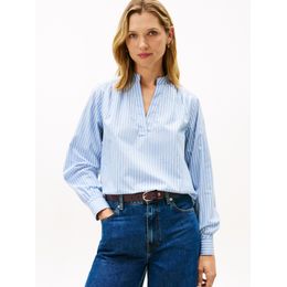 Shirtbluse Tommy Hilfiger "POPLIN V-NK BLOUSE", Damen, Gr. 38, american classic stp clear water, Web, Obermaterial: 100% Baumwolle, gestreift, regular fit, V-Ausschnitt, Blusen Shirtbluse