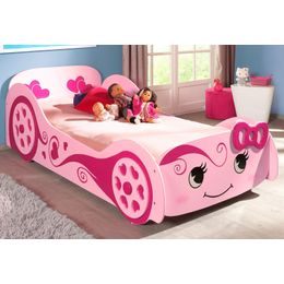 Kinderbett Vipack "LoveCar, in verspielter Optik, ein Highlight im Kinderzimmer", rosa, B:101cm H:68cm L:213cm, Betten, Kinderbett, Liegefl&auml;che 90/200, inkl. Lattenrost, die R&auml;der sind feststehend