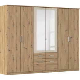 Kleiderschrank Rauch "Dreht&uuml;renschrank Schrank Garderobe BURANO", braun (eiche artisan, champagner), B:271cm H:212cm T:58cm, Holzwerkstoff, Schr&auml;nke, Kleiderschrank, mit Schubladen und Spiegelumrandung in Farbabsetzung MADE IN GERMANY
