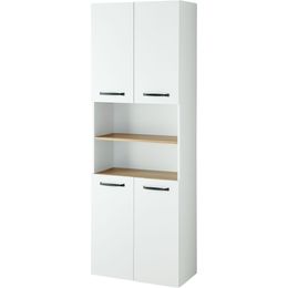 Hochschrank SAPHIR "Quickset 500, Badschrank 61,6 cm breit, 4 T&uuml;ren", wei&szlig; matt, B:61,6cm H:176cm T:32,2cm, Holzwerkstoff, Schr&auml;nke, Hochschrank, 4 Einlegeb&ouml;den, 1 offenes Fach, Badezimmer-Hochschrank