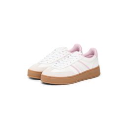 Plateausneaker Tommy Jeans "THE GREENWICH EDGE FLATFORM", Damen, Gr. 39, ecru, rose, Leder, Lederimitat, Veloursleder, Schuhe Plateausneaker, Freizeitschuh, Halbschuh, Schn&uuml;rschuh mit Logoschriftzug