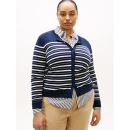Strickjacke Tommy Hilfiger Curve "CRV CO JERSEY FINE GG C-NK CARDI", Damen, Gr. 48, schwarz night navy, calico multi stp, Strick, Obermaterial: 67% Baumwolle, 33% Polyamid, gestreift, Rundhals, Rippb&uuml;ndchen, Strickjacken Strickjacke, in gro&szlig;en Gr&ouml;&szlig;en