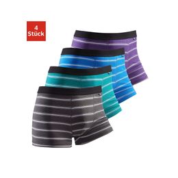 Boxer Buffalo "Boxershorts f&uuml;r Herren", Herren, Gr. S, 4 Stk., bunt (gr&uuml;n, gestreift, blau, gestreift, lila, gestreift, dunkelblau, gestreift), Jersey, Obermaterial: 95% Baumwolle, 5% Elasthan, gestreift, Unterhosen Boxer, mit schwarzem Webbund