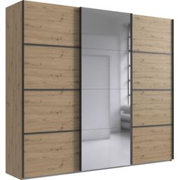 Schwebet&uuml;renschrank wimex "Jork Kleiderschrank mit Spiegel, schwarze Metallgriffe", braun (artisan, eiche, nachbildung, abgesetzt graphit), B:270cm H:208cm T:65cm, Holzwerkstoff, Schr&auml;nke, Schwebet&uuml;renschrank, Schrank in verschiedenen Gr&ouml;&szlig;en und Innenausstattungsvarianten