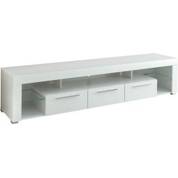 TV-Schrank Stolkom "Goal", wei&szlig; (wei&szlig; dekor), B:200cm H:44cm T:44cm, Holzwerkstoff, Schr&auml;nke, TV-Schrank, 3 Schubk&auml;sten, 5 offenen F&auml;chern, Stellma&szlig; 200/44/44 cm
