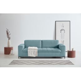 3-Sitzer OTTO products "Grazzo, zeitlos und elegant, moderne Sitzheftung", blau (eisblau), B:218cm H:80cm T:90cm, 100% Polyester (recycelt), Sofas, 3-Sitzer, hochwertige Stoffe aus recyceltem Material, Steppung im Sitzbereich