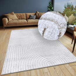 Designteppich ELLE DECORATION "Cosy Panglao, auch als Rundteppich erh&auml;ltlich", wei&szlig;, B:160cm H:14mm L:235cm, Polyester, Polypropylen (PP), Teppiche, Designteppich, uni Kurzflor, Hoch Tief Struktur, modern, Skandi, Boho, Wohnzimmer