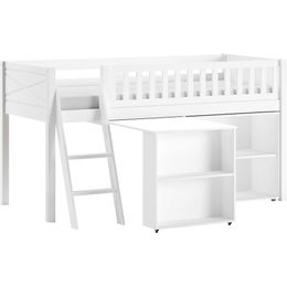 Spielbett Vipack, wei&szlig;, B:134,7cm H:114cm L:206,7cm, Das Bett ist Kiefer massiv;Die Beim&ouml;bel MDF, Betten, Spielbett, mit viel Funktion auf kleinem Raum, LF 90x200 cm, Kiefer wei&szlig; lackiert
