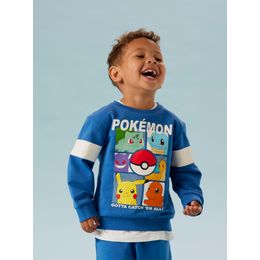 Sweatshirt name it "NMMJUSSY POKEMON NREG SWEAT BRU NOOS SKY", Jungen, Gr. 110, delft, angeraute Sweatware, Obermaterial: 95% Baumwolle, 5% Elasthan, bedruckt, Basic h&uuml;ftbedeckend, Rundhals, Rippb&uuml;ndchen, Sweatshirts Sweatshirt