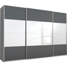 Schwebet&uuml;renschrank Rauch "Quadra", grau (grau metallic, spiegel), B:315cm H:210cm T:62cm, Holzwerkstoff, Schr&auml;nke, Schwebet&uuml;renschrank, mit Spiegelelementen