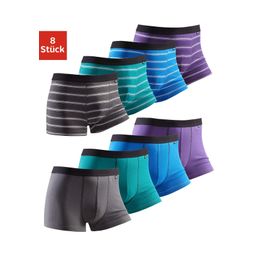 Boxer Buffalo "Boxershorts f&uuml;r Herren", Herren, Gr. M, 8 Stk., bunt (gr&uuml;n, blau, lila, dunkelgrau), Jersey, Obermaterial: 95% Baumwolle, 5% Elasthan, gestreift, unifarben, Unterhosen Boxer, mit kontrastfarbigem Webbund