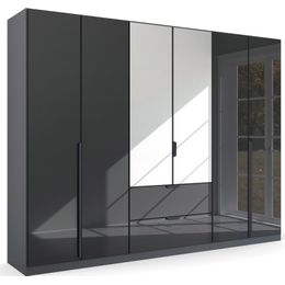 Dreht&uuml;renschrank Rauch "Kleiderschrank Schrank Garderobe Ankleide MODERN BY QUADRA SPIN", grau (graumetallic, glas basalt), B:271cm H:210cm T:54cm, Holzwerkstoff, Schr&auml;nke, Dreht&uuml;renschrank, mit Spiegel und hochwertiger Glasfront, Stangengriff MADE IN GERMANY