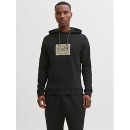 Jack & Jones Kapuzensweatshirt JACK & JONES "JJRAIN SWEAT HOOD UNB", Herren, Gr. M, schwarz, Sweatware, Obermaterial: 100% Baumwolle, bedruckt, regular fit h&uuml;ftlang, Rundhals, Rippb&uuml;ndchen, Sweatshirts Kapuzensweatshirt