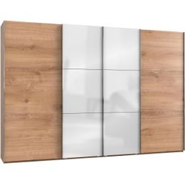 Schwebet&uuml;renschrank wimex "Level by fresh to go", braun (plankeneichefarben, wei&szlig;glas), B:350cm H:216cm, Schr&auml;nke, Schwebet&uuml;renschrank, mit Glast&uuml;ren und Synchron&ouml;ffnung