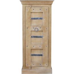 Highboard Sit "Daipur Kommode", beige (natur, antikgrau), B:55cm H:120cm T:45cm, Massivholz, Sideboards, Highboard, geschnitzte Verzierungen, schmale Kommode mit 1 T&uuml;r
