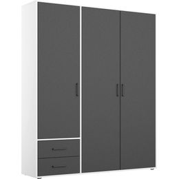 Dreht&uuml;renschrank Rauch "Kleiderschrank Schrank Garderobe W&auml;scheschrank VOYAGER", wei&szlig; (alpinwei&szlig;, graumetallic, griffe graumetallic), B:140cm H:194cm T:53cm, Holzwerkstoff, Schr&auml;nke, Dreht&uuml;renschrank, mit 2 modernen Griffvarianten, mit Au&szlig;enschubladen MADE IN GERMANY