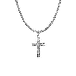Kette mit Anh&auml;nger Kuzzoi "Halskette Herren Zopfkette Kreuz Geh&auml;mmert 925 Silber" Gr. 50, silber, Halsketten, Herren, ohne Stein, Silber 925 (Sterlingsilber), Kette mit Anh&auml;nger