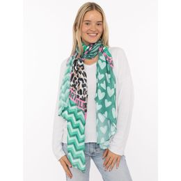 Schal Zwillingsherz "Viskose Mix "Wild Heart Mix", Damen, gr&uuml;n, Obermaterial: 80% Polyester, 20% Viskose, Modet&uuml;cher Schal, leichter Schal mit Herz und Leo Motiv