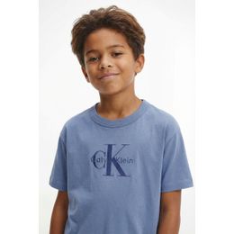 T-Shirt Calvin Klein Jeans, Jungen, Gr. 8 (128), satin blau, Single Jersey, Obermaterial: 94% Baumwolle, 6% Elasthan, unifarben, regular fit normal, Rundhals, eingesetzt abgesteppte Kante, Shirts T-Shirt, Regular fit, f&uuml;r Kinder bis 16 Jahre