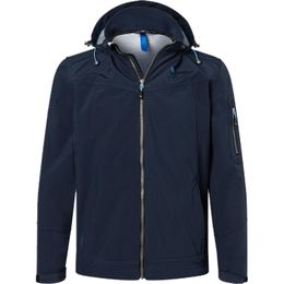Softshelljacke DEPROC Active "DEXTER PEAK II MEN", Herren, Gr. L (52), blau (navy), 96% Polyester; 4% Elasthan mit TPU Membrane, bequem, gerader Abschluss mit Windstopper,mit verstellbarem Klettverschluss, Jacken Softshelljacke, mit abnehmbarer Kapuze