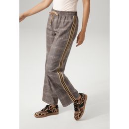 Schlupfhose Aniston CASUAL, Damen, Gr. 40, N-Gr, dunkelbraun, hellbeige, rost, beige, schwarz, Web, Obermaterial: 58% Polyester, 40% Viskose, 2% Elasthan, gestreift, kariert, figurumspielend kn&ouml;chellang, Hosen Schlupfhose, mit gestreiftem Tape an den Seitenn&auml;hten