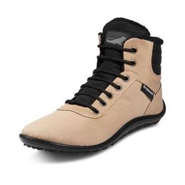 Barfu&szlig;schuh Leguano "KOSMO", Damen, Gr. 44, beige (sand), Textil, Schuhe Barfu&szlig;schuh, Bequemschuh, Schn&uuml;rboots mit einzigartiger Halbkugel-Laufsohle