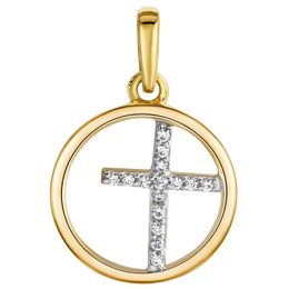 Kreuzanh&auml;nger Firetti "Schmuck Geschenk Gold 375 Halsschmuck Anh&auml;nger Halskette Kreuz", wei&szlig; (gelbgoldfarben, wei&szlig;goldfarben, kristallwei&szlig;, kristallwei&szlig;), Schmuckanh&auml;nger, Damen, Gelbgold 375, 1,06 g, Kreuzanh&auml;nger, mit Zirkonia (synth.)
